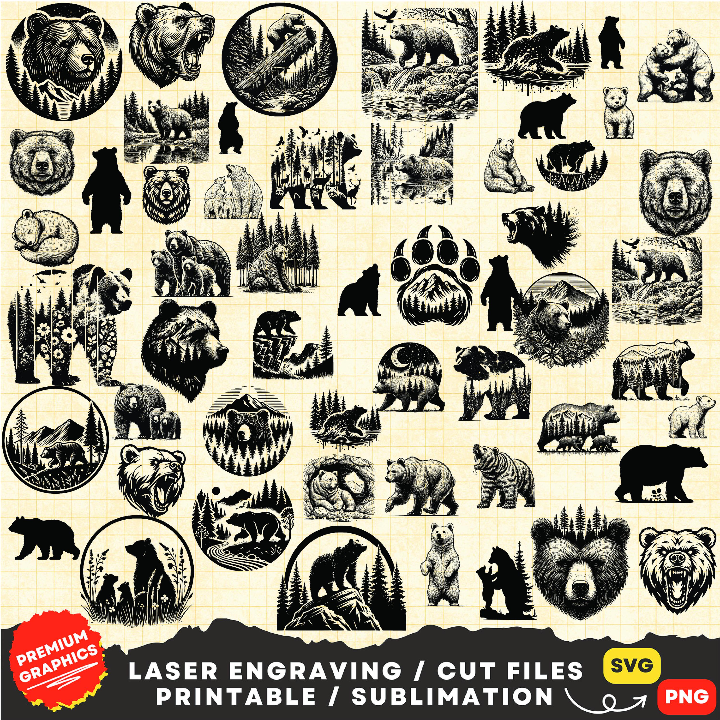 112 Bear SVG Bundle, Bear Scene Svg, Baby Bear Svg, Bear Laser Cut ...