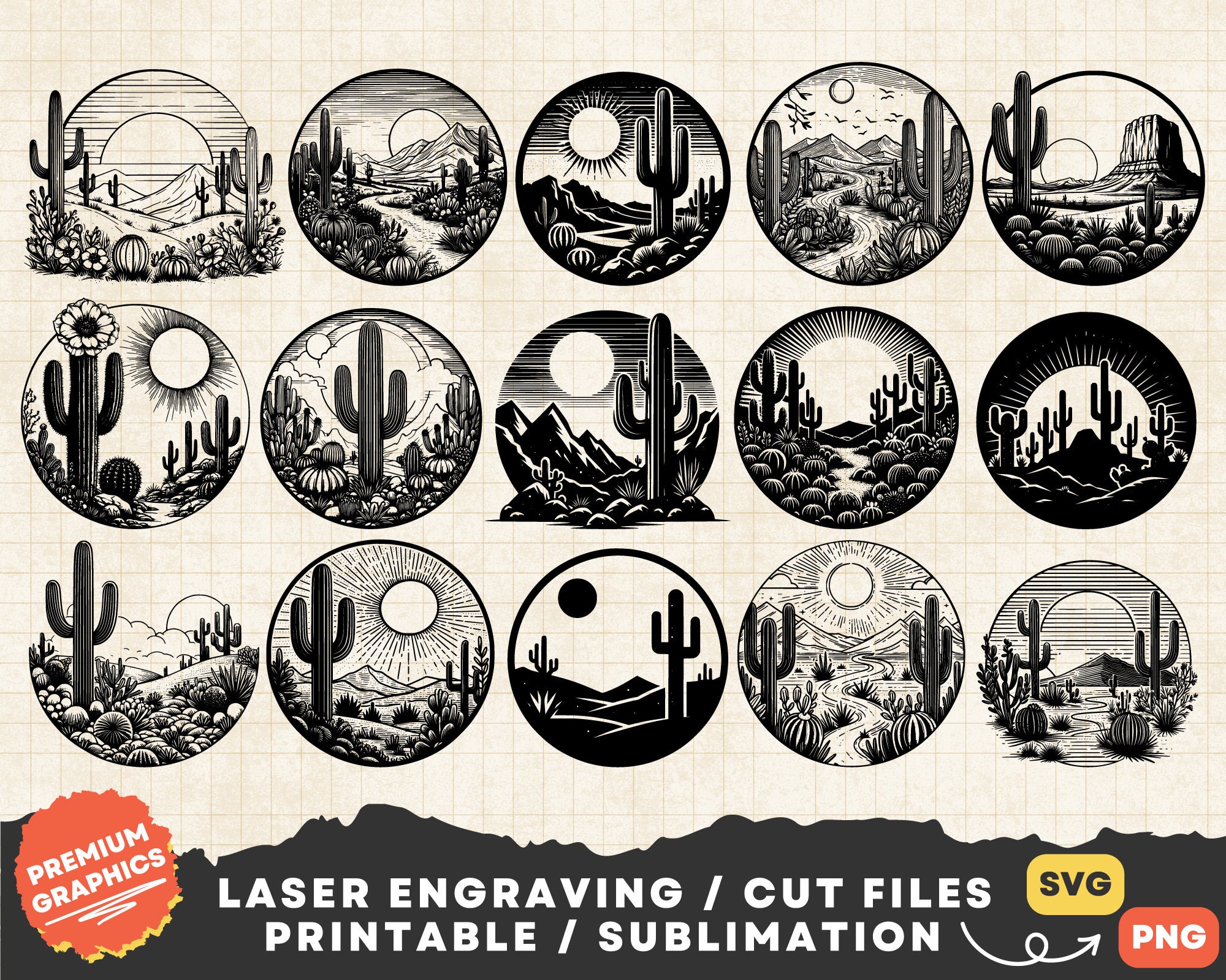 Desert Scene SVG Bundle, Desert Svg, Desert Cactus Svg, Cactus Scene ...