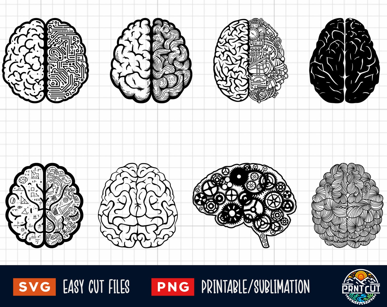 15 Brains Bundle, Brain Svg, Brain Png, Brains Svg Png, Brain Cut File ...