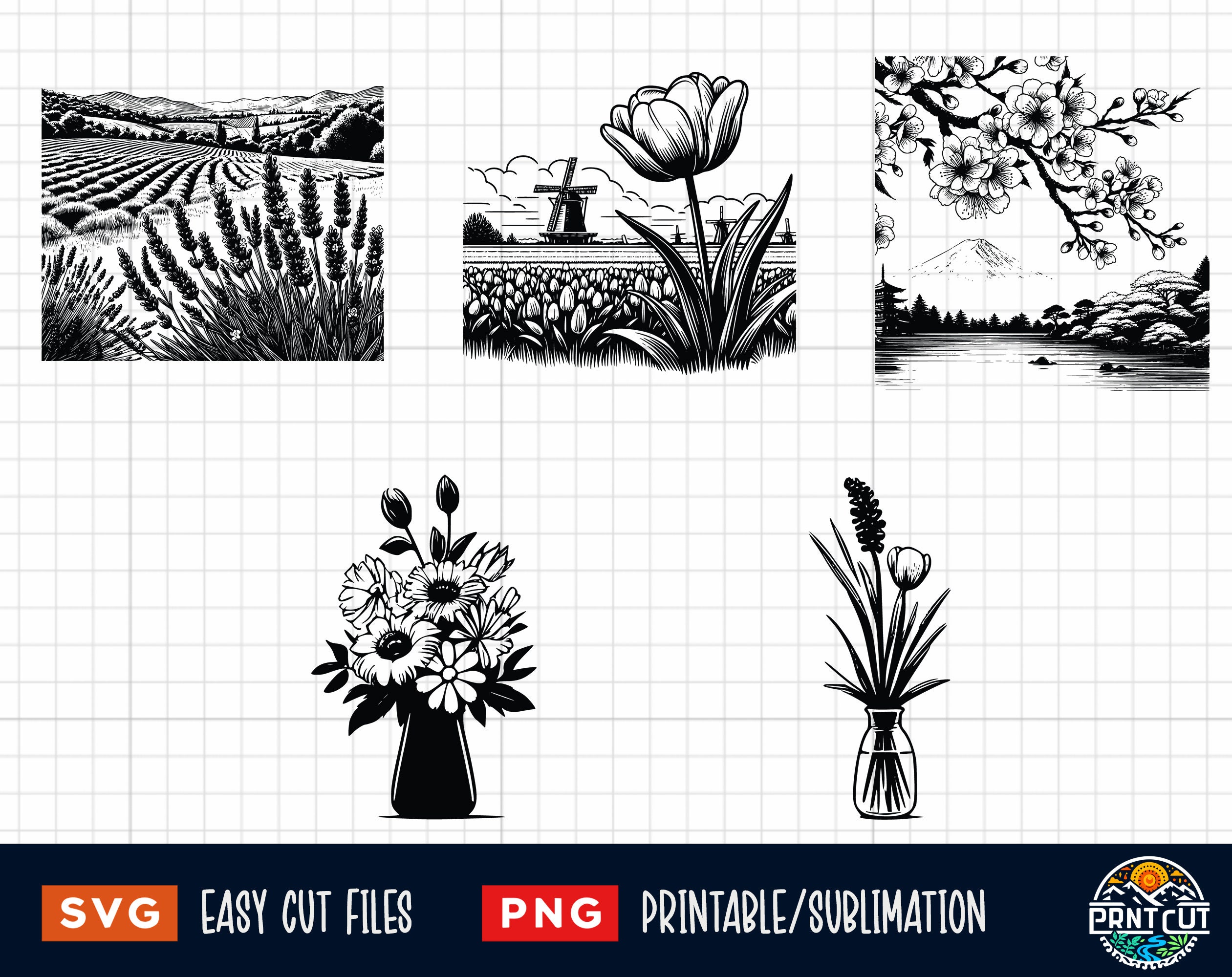 25 Flower Scene SVG Bundle, Flower LASER Cut File, Floral LASER File ...