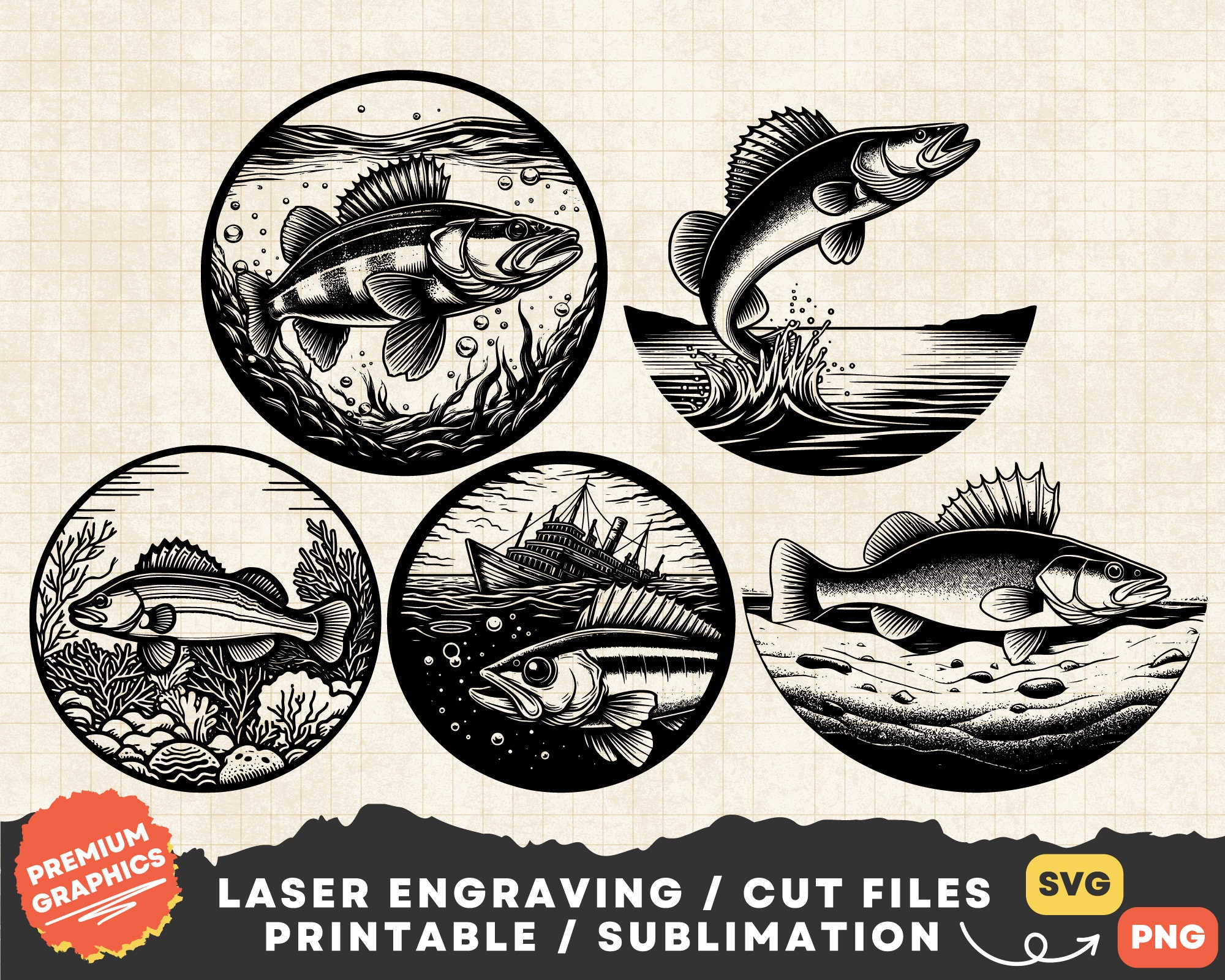 Walleye Pickerel Dore Svg Bundle, Walleye Svg, Fishing Svg, Clipart ...