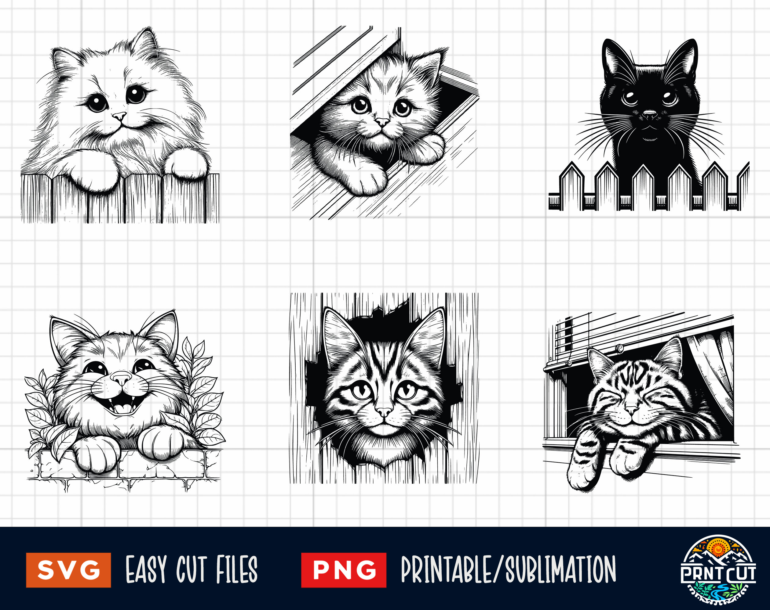 Peeking Cat SVG Bundle, Peeking Cat Svg, Cat Head Svg, Peeking Kitten ...