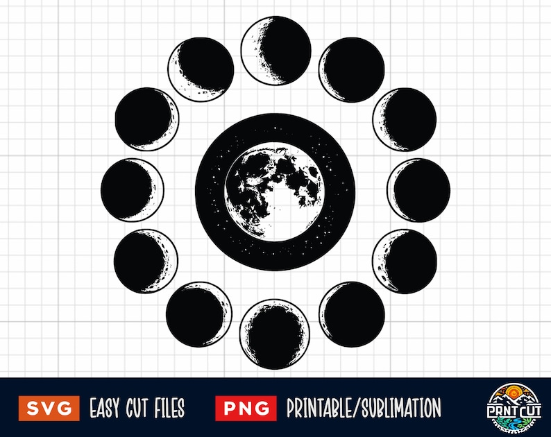 8 Moon Svg Bundle, Moon Phase SVG Png, Lunar Phases Svg, Moon Phase ...