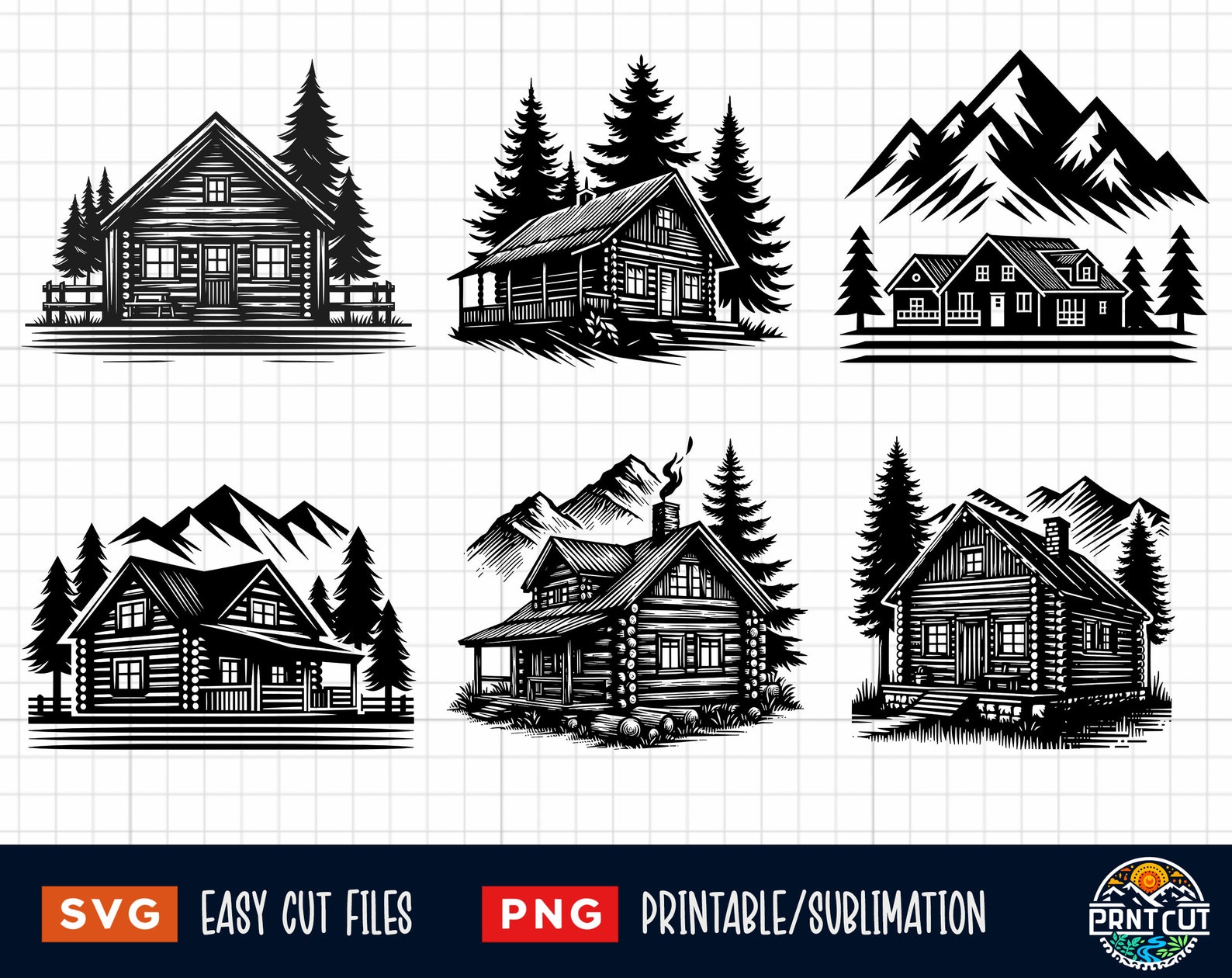15 Log Cabin Svg Png Bundle, Mountain House Svg, Wood House Svg, House ...