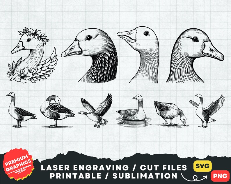 Goose Svg Bundle, Goose Svg, Gosling Svg, Goose Clipart Png, Goose Head ...