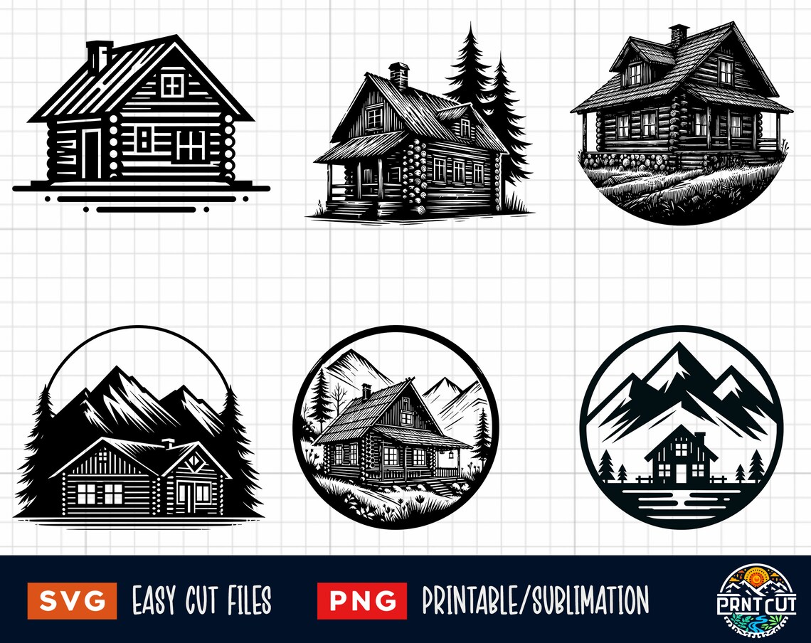 15 Log Cabin Svg Png Bundle, Mountain House Svg, Wood House Svg, House ...