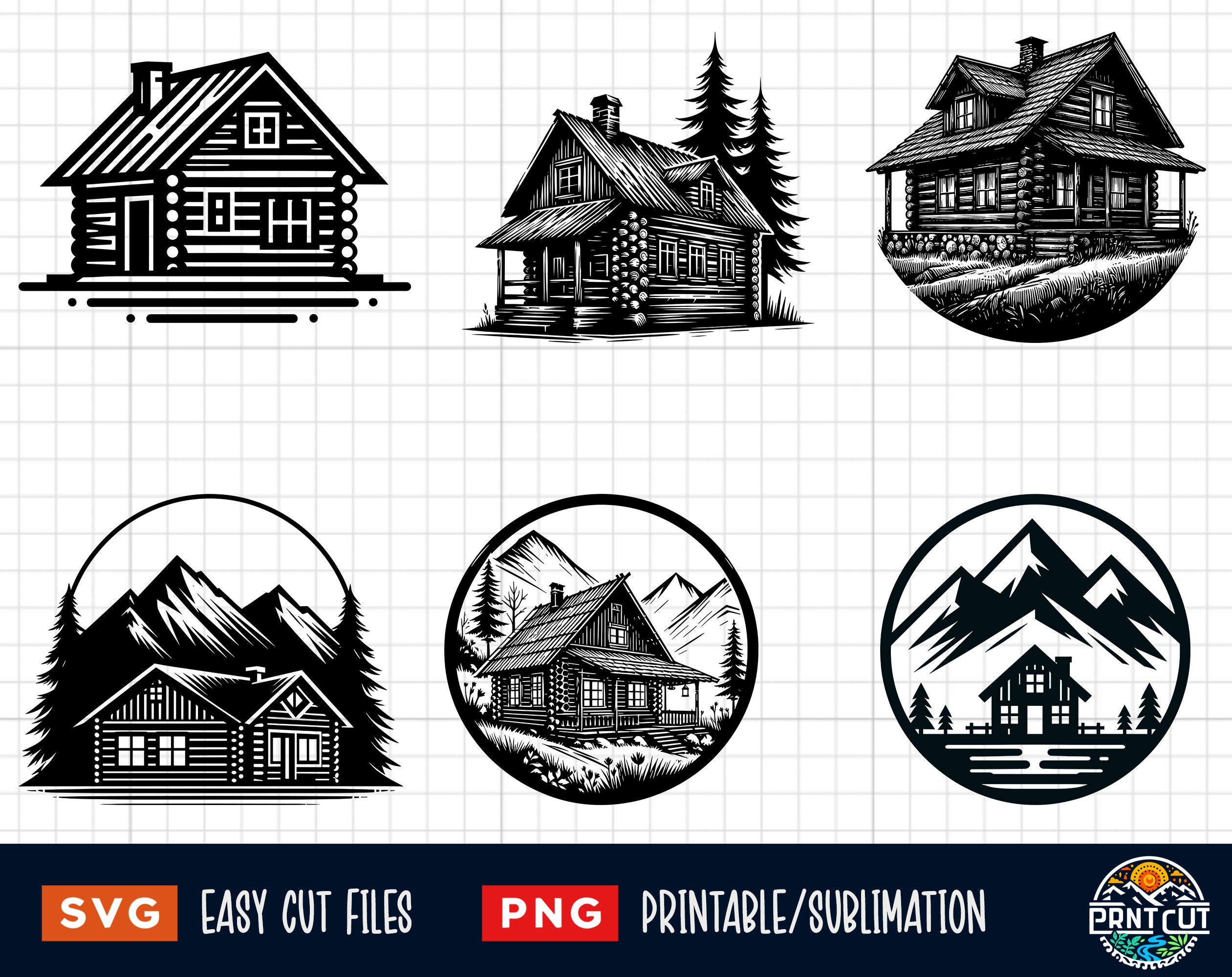 15 Log Cabin Svg Png Bundle, Mountain House Svg, Wood House Svg, House ...