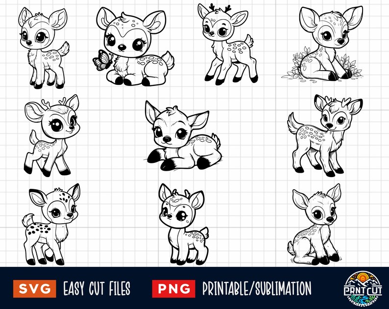30 Baby Deer Svg Png Bundle, Deer Svg, Cute Deer Anime, Deer Family Svg ...