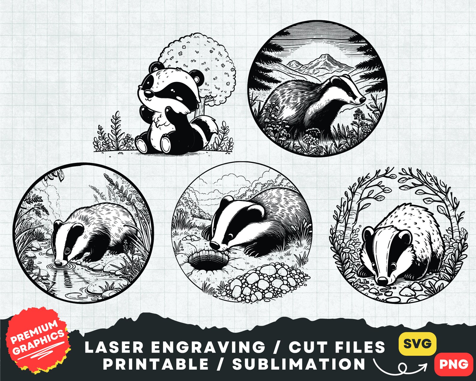30 Badger Svg Bundle, Cute Badger Svg, Badger Png Clipart, Badger Laser ...