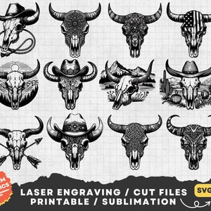 Cow Skull Svg Bundle, Cow Skull Svg, Clipart Cow Skull Png Print, Cow ...
