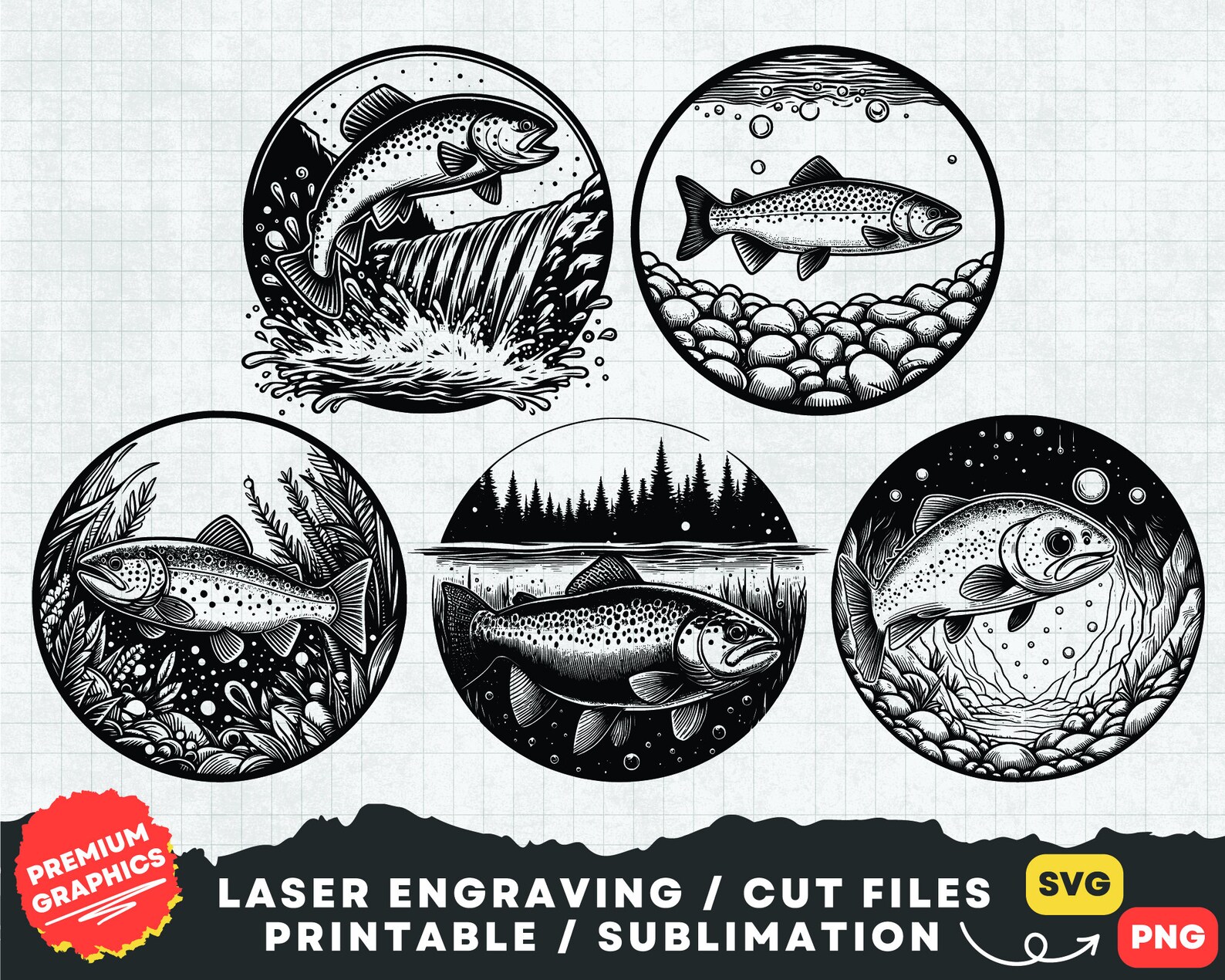 Trout Svg Bundle, Trout Fish Svg, Trout Fishing Svg, Clipart Trout Png ...