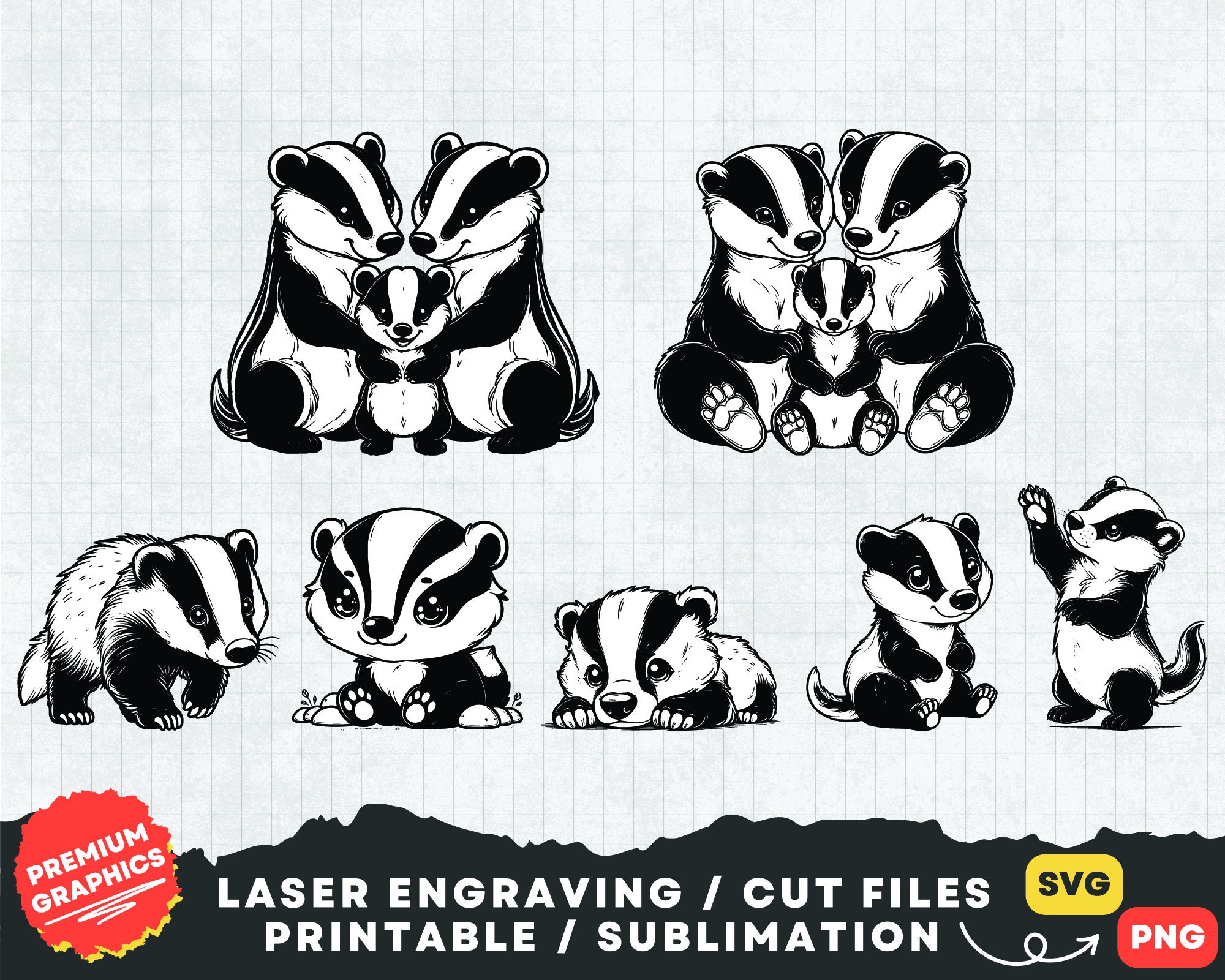 30 Badger Svg Bundle, Cute Badger Svg, Badger Png Clipart, Badger Laser ...