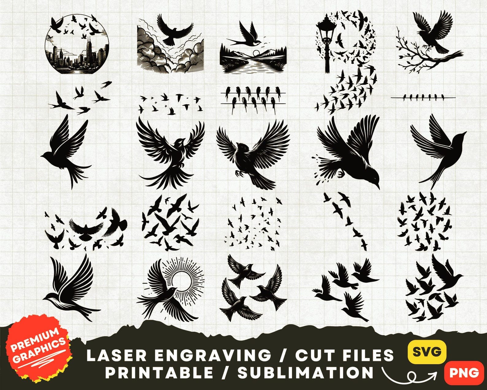Flying Birds Svg, Birds Svg, Bird on Branch Svg, Flying Birds Clipart ...
