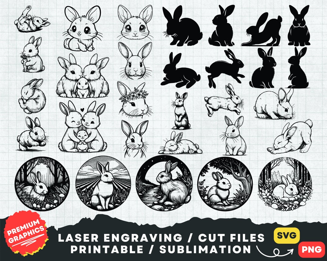 Cute Bunny Svg, Rabbit Bunny Svg Bundle, Rabbit Svg, Bunny Png Clipart ...