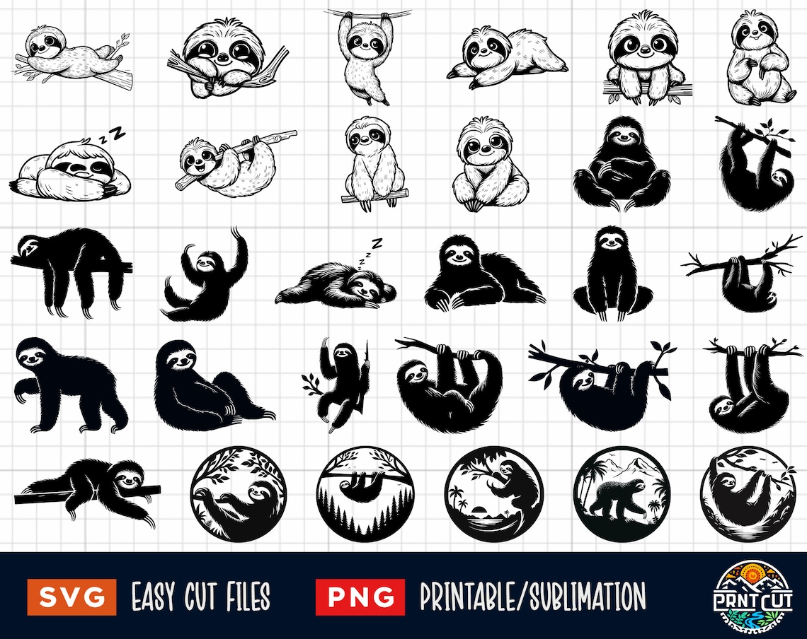 Sloth Bundle, Sloth Svg, Sloth Png, Sloths Svg Png, Sloth Cut File ...