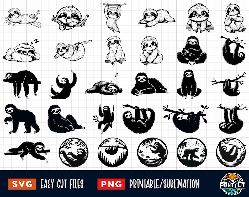 Sloth Bundle, Sloth Svg, Sloth Png, Sloths Svg Png, Sloth Cut File ...