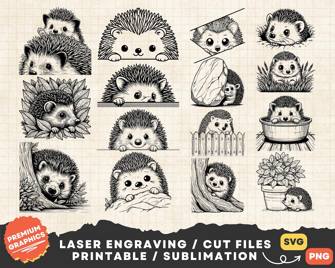 Peeking Hedgehog Bundle, Cute Hedgehog, Funny Hedgehog, Hedgehog Laser Cut Files, Hedgehog ...