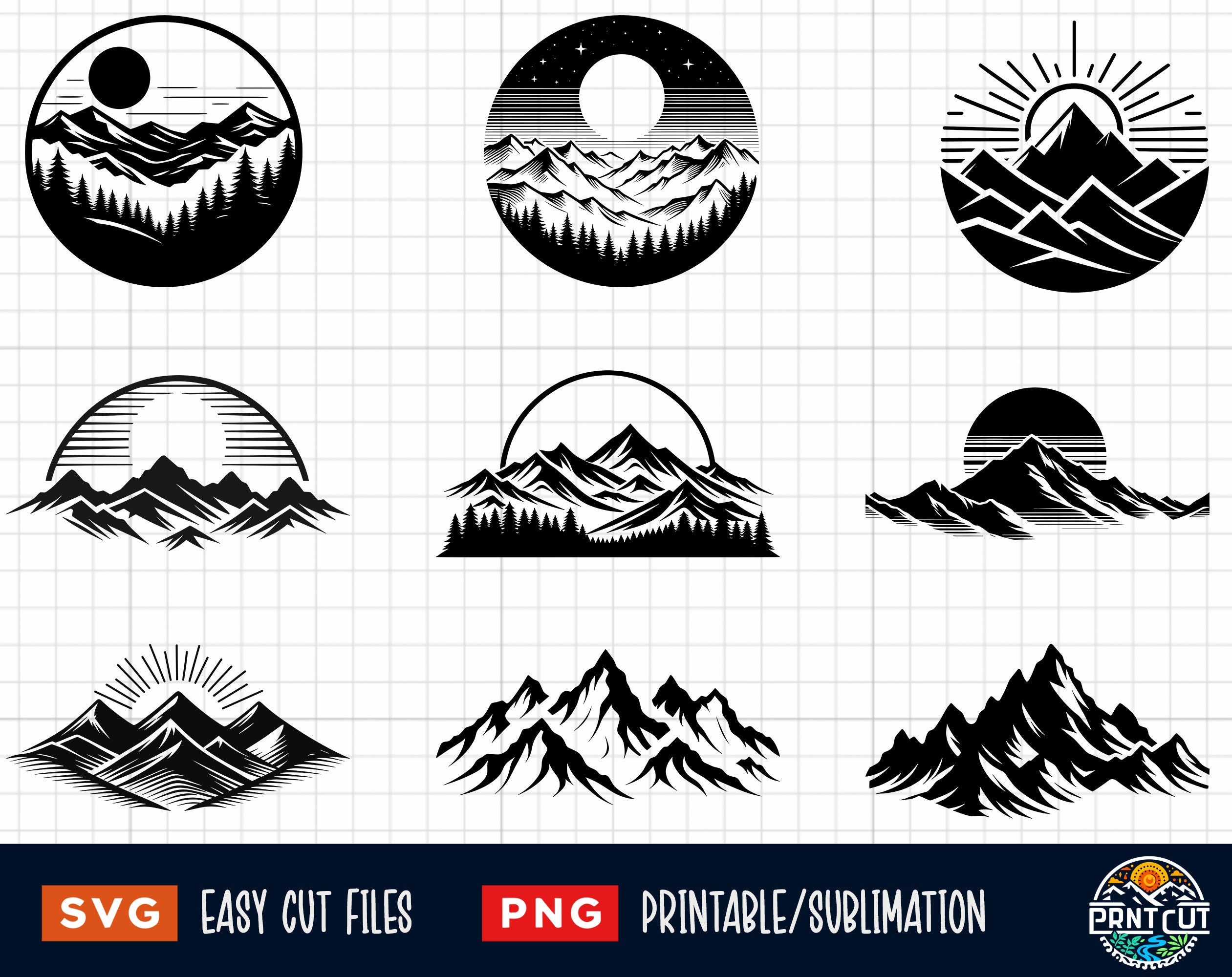Mountain Svg Png Bundle, Mountain Sunset Svg, Mountain Png, Mountains ...