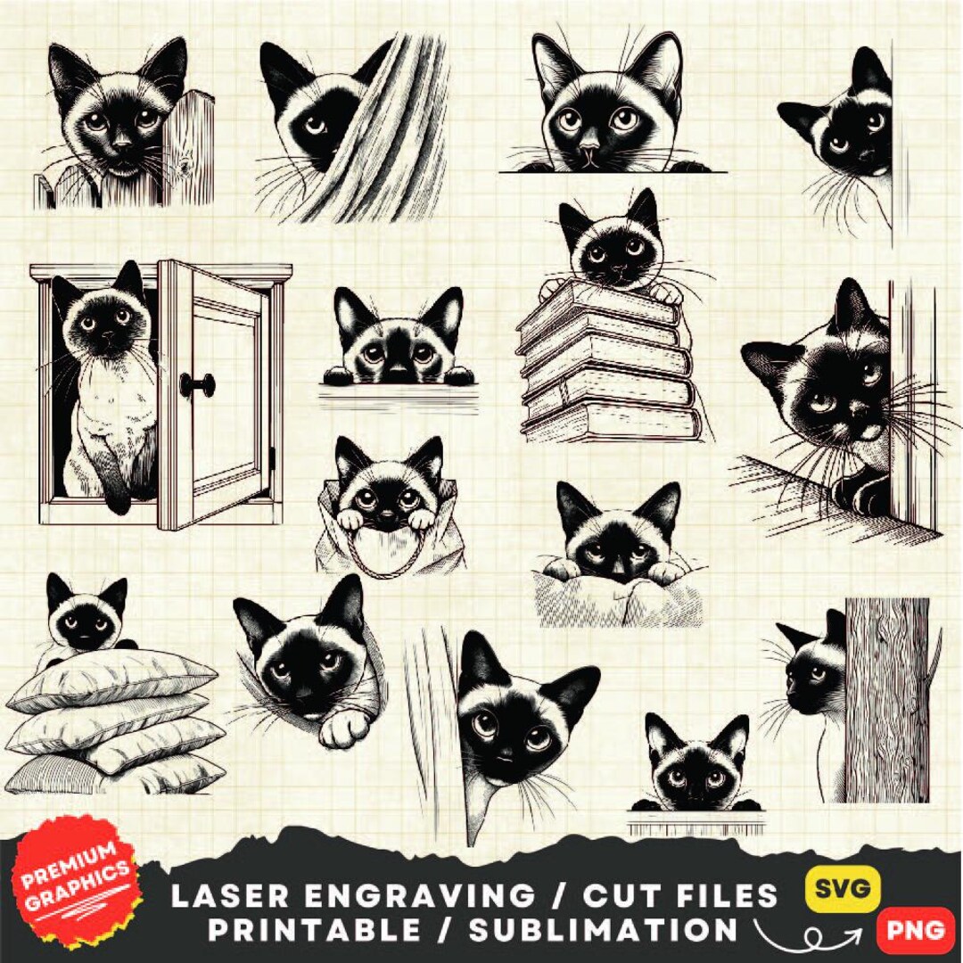 Siamese SVG Bundle, Peeking Siamese Svg, Siamese Cat Svg Png, Siamese ...
