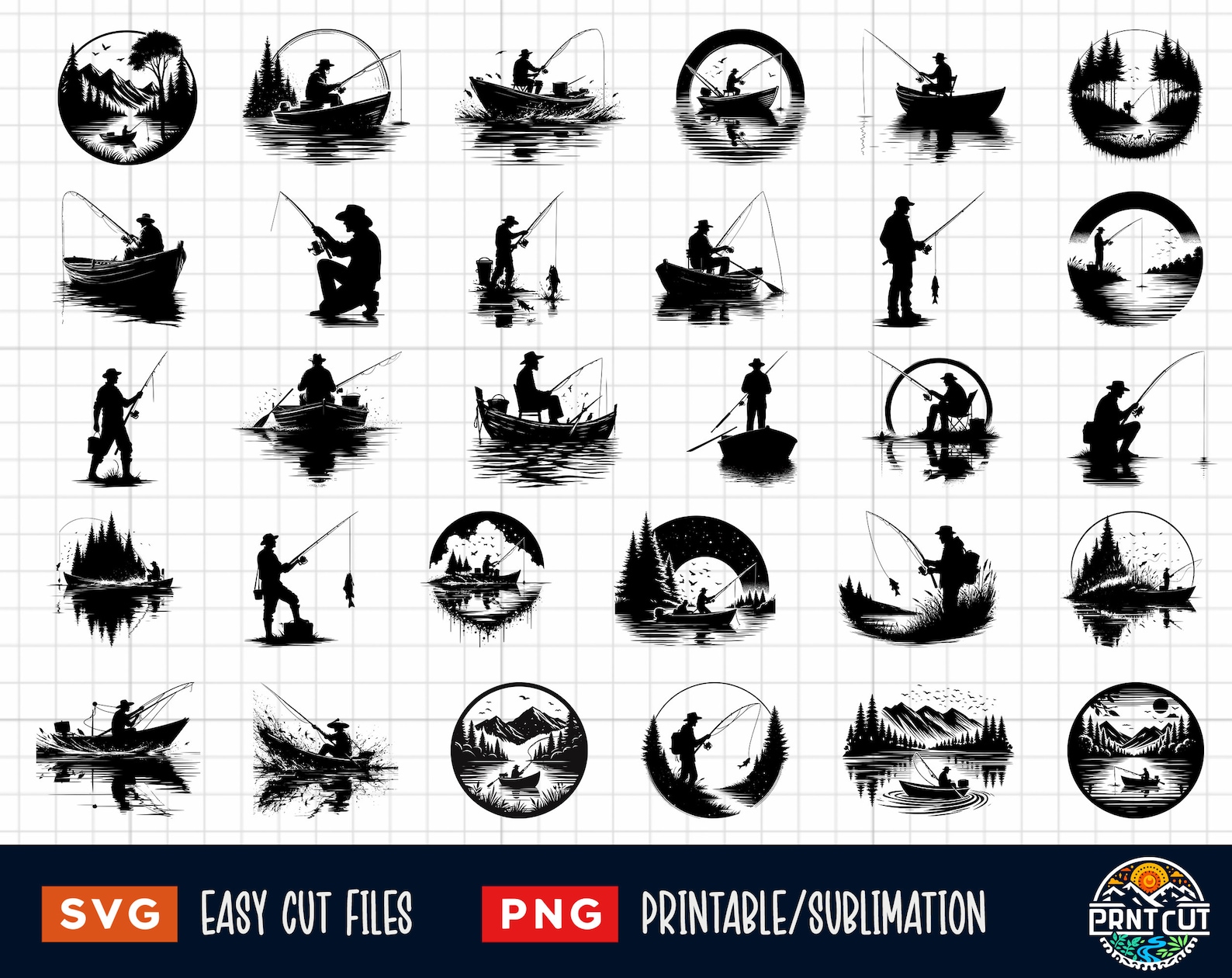 30 Fisherman in Boat SVG, Fishing Svg, Fishing Clipart, Fishing Png ...
