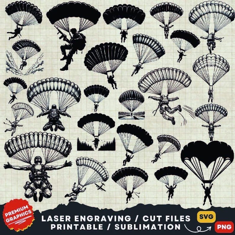 Paratrooper Svg Bundle, Parachute Svg, Paratrooper Laser Cut, Paramotor ...