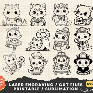 Funny Cat Svg Bundle, Cute Cat Svg, Baby Cat Svg, Clipart Cat Png Print ...