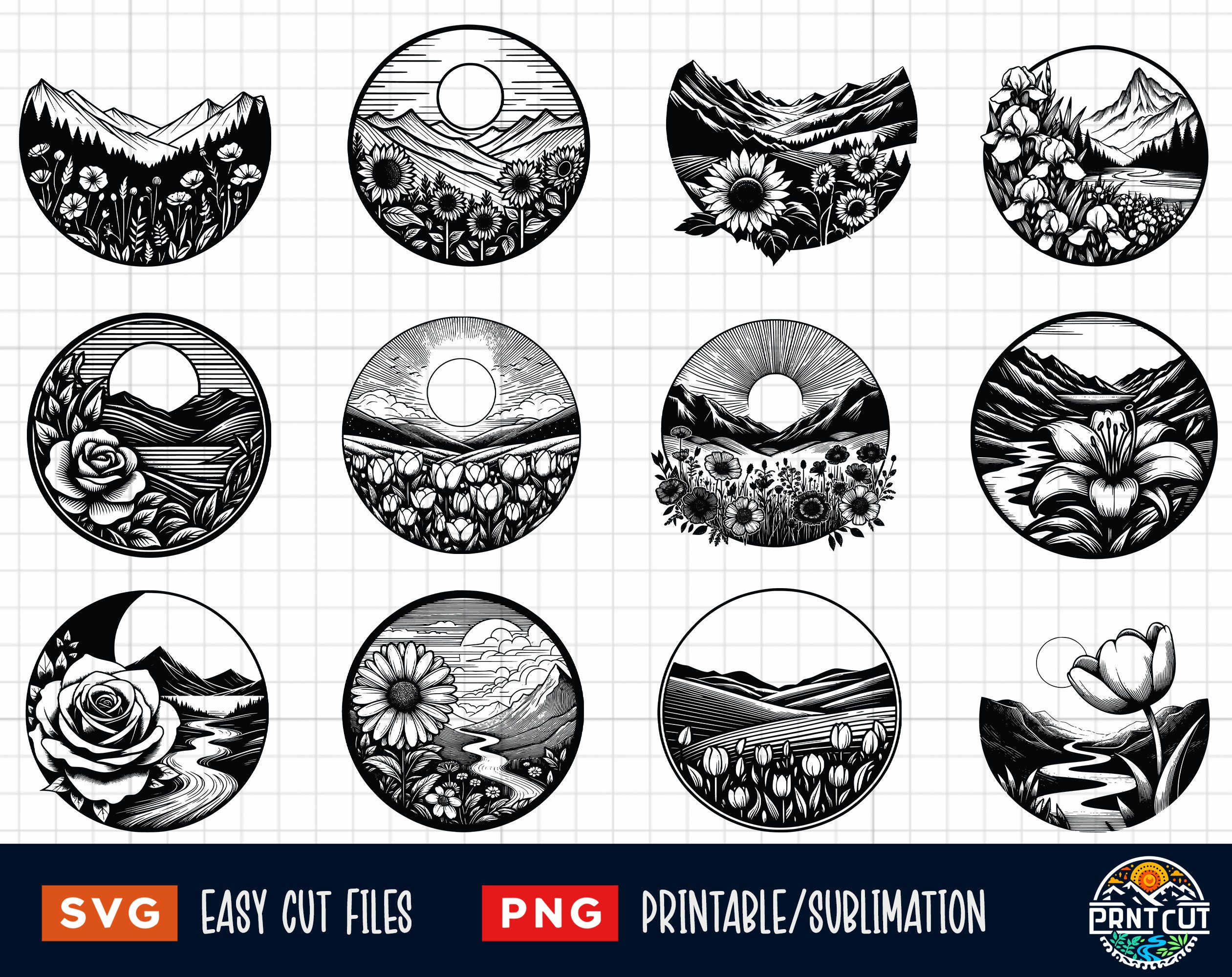 25 Flower Scene SVG Bundle, Flower LASER Cut File, Floral LASER File ...