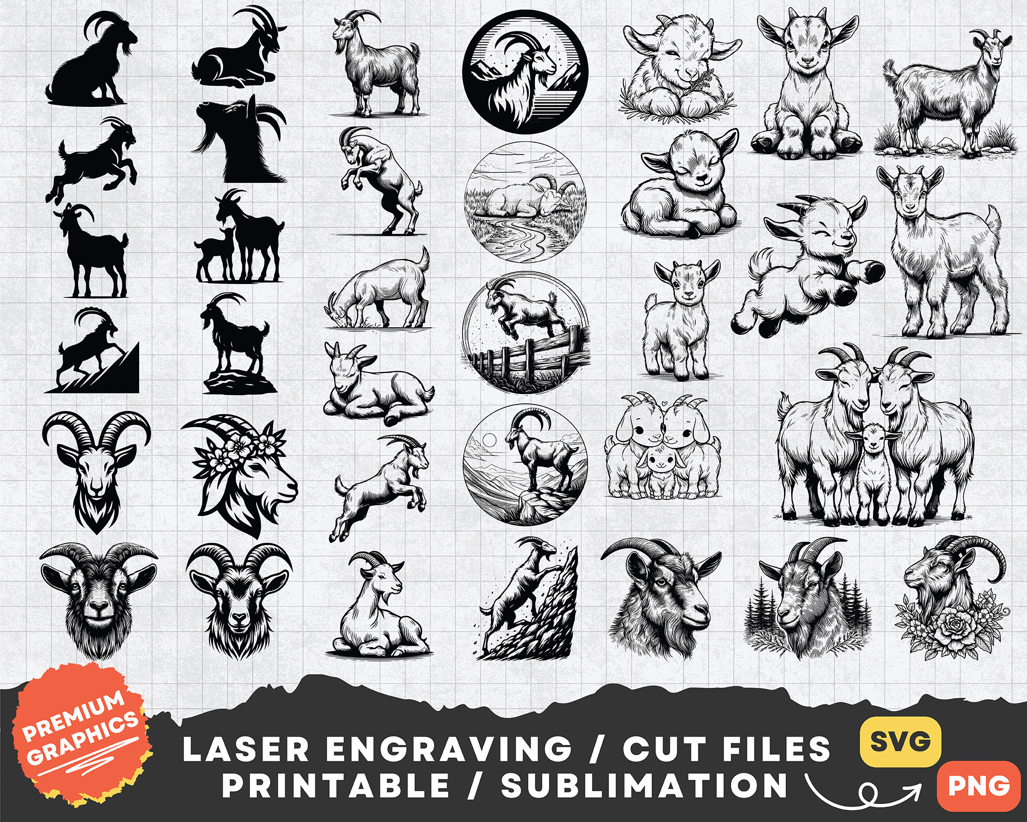 35 Goat Svg Bundle, Goat Svg, Goat Png Clipart, Goat Laser Cut File ...