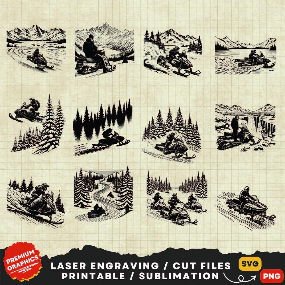 Snowmobile SVG, Snowmobile Rider SVG, Snowmobile Silhouette, Snow Scene ...