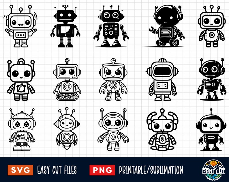 30 Robot SVG Bundle, Robot Svg, Robot Png, Robot Coloring Pages, Robot ...