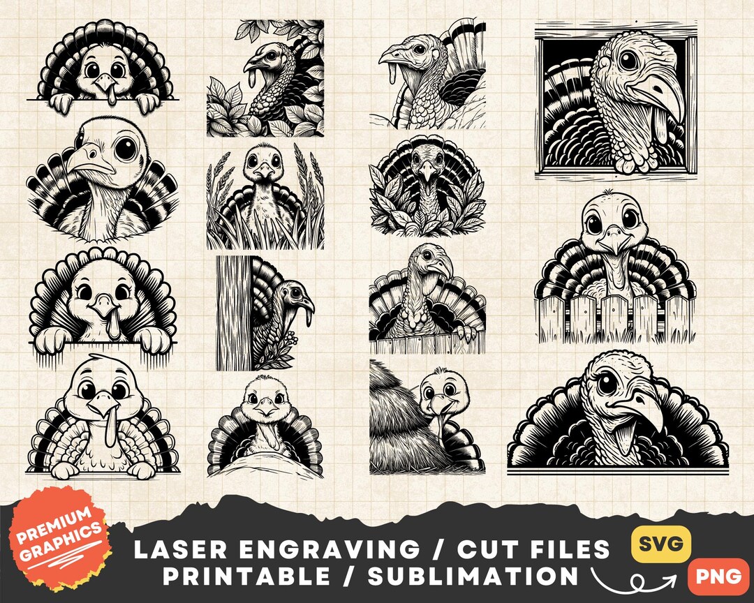 Peeking Turkey SVG Bundle, Funny Peeking Turkey Svg, Turkey Head Svg ...