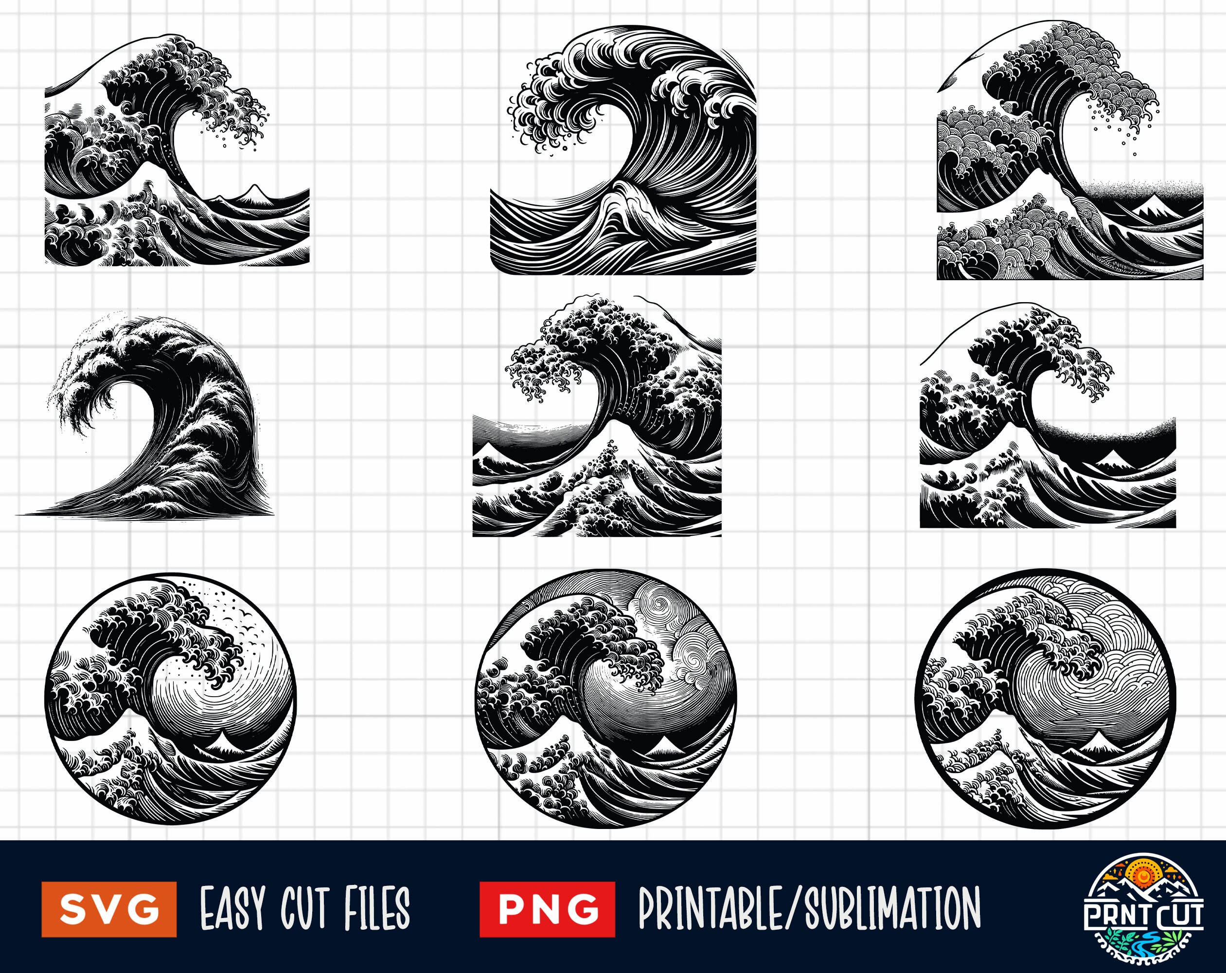 15 Great Wave Svg Bundle, Wave Svg, Japan Wave Svg, Japanese Wave ...