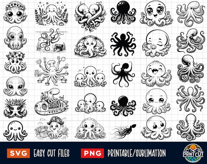 31 Octopus Svg Png Bundle,octopus Svg, Baby Octopus Svg, Octopus Family ...