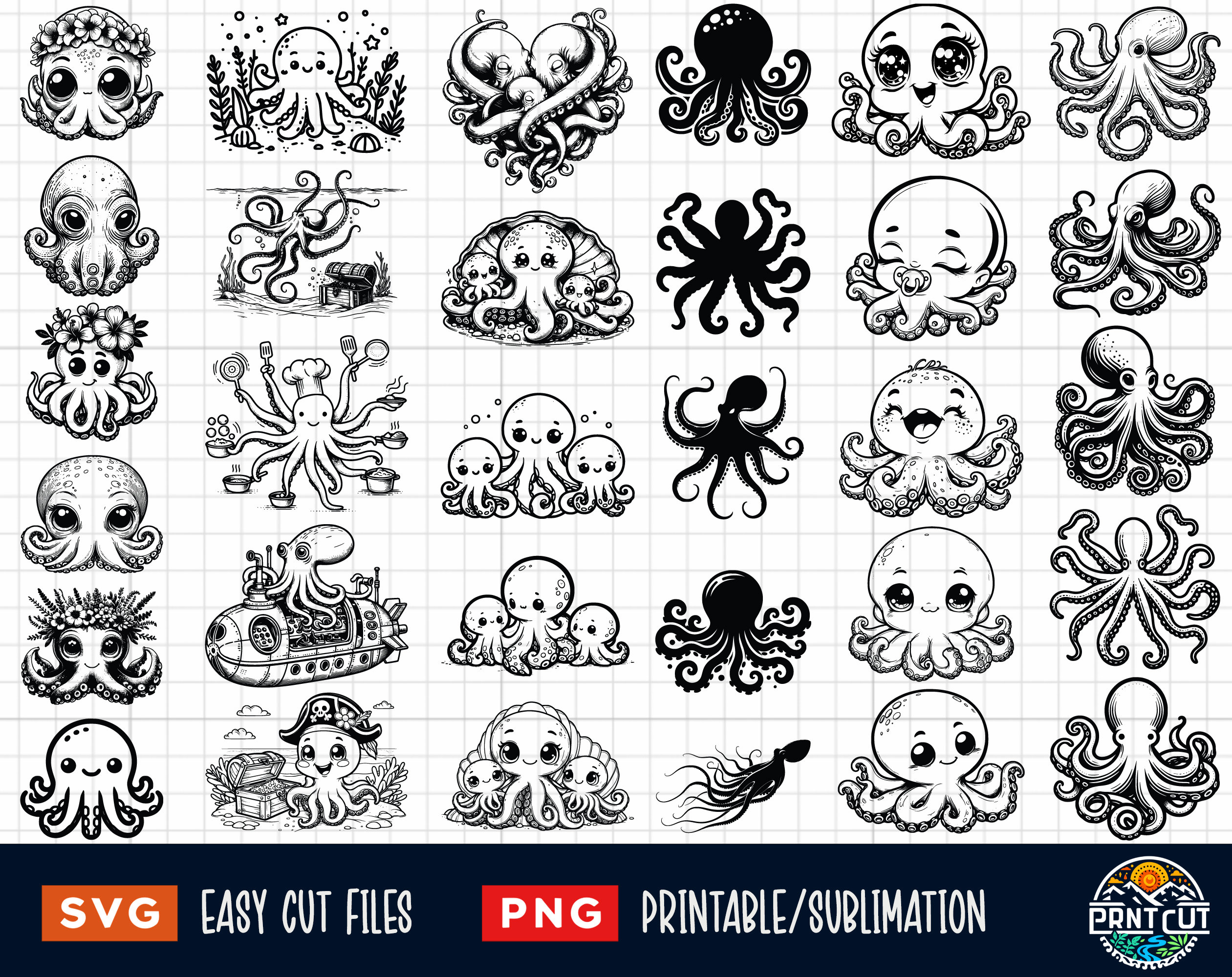 31 Octopus Svg Png Bundle,octopus Svg, Baby Octopus Svg, Octopus Family ...