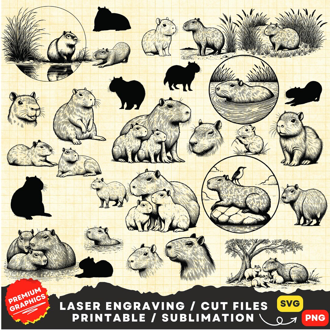 30 Capybara Bundle, Capybara Svg, Capybara Png Clipart, Capybara Head ...