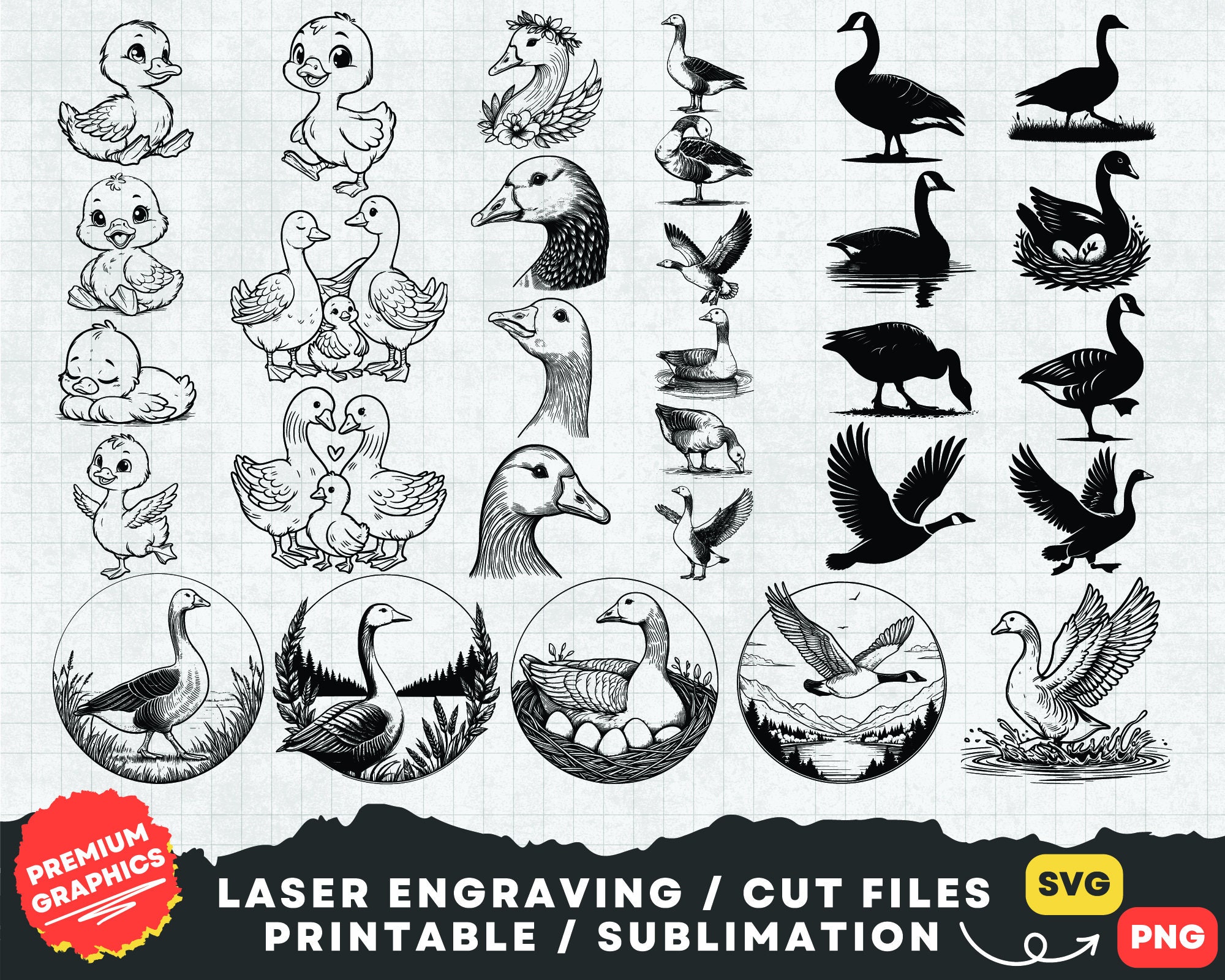 Goose Svg Bundle, Goose Svg, Gosling Svg, Goose Clipart Png, Goose Head ...