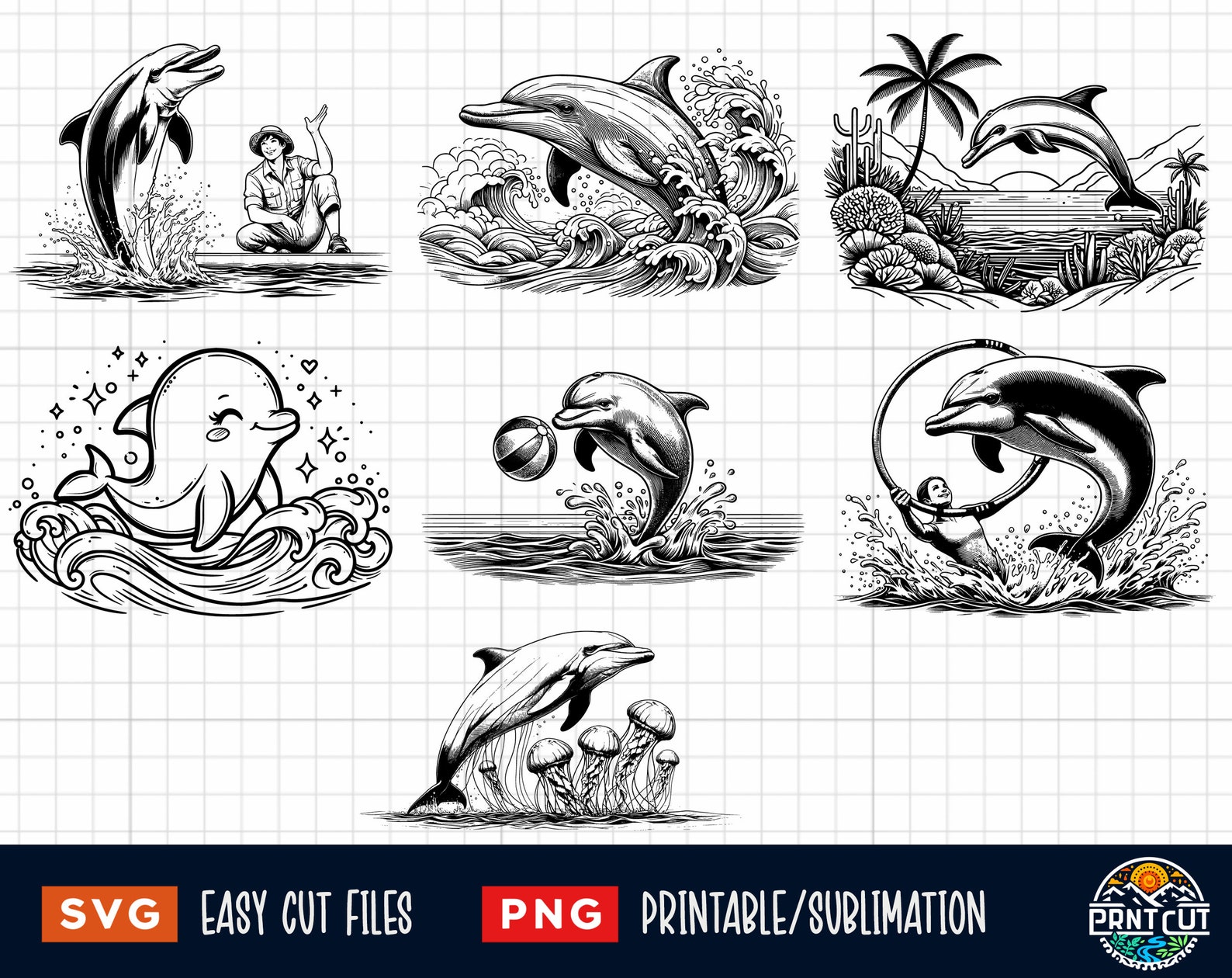 25 Dolphin SVG PNG, Dolphin Scene Svg, Dolphin Heart Svg, Ocean Scene ...
