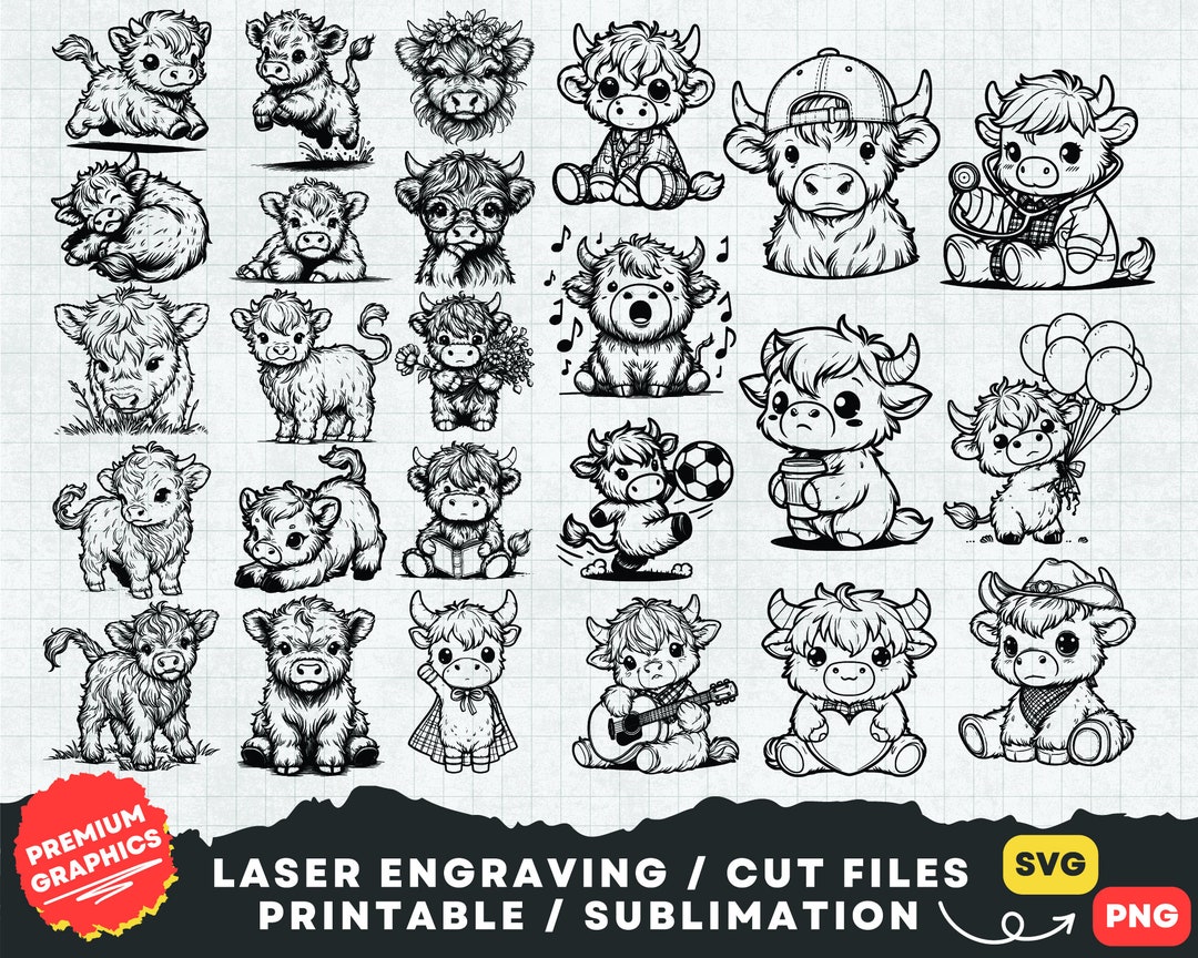 Funny Highland Cow Svg Bundle, Cute Baby Cow Svg, Baby Cow Png, Floral ...