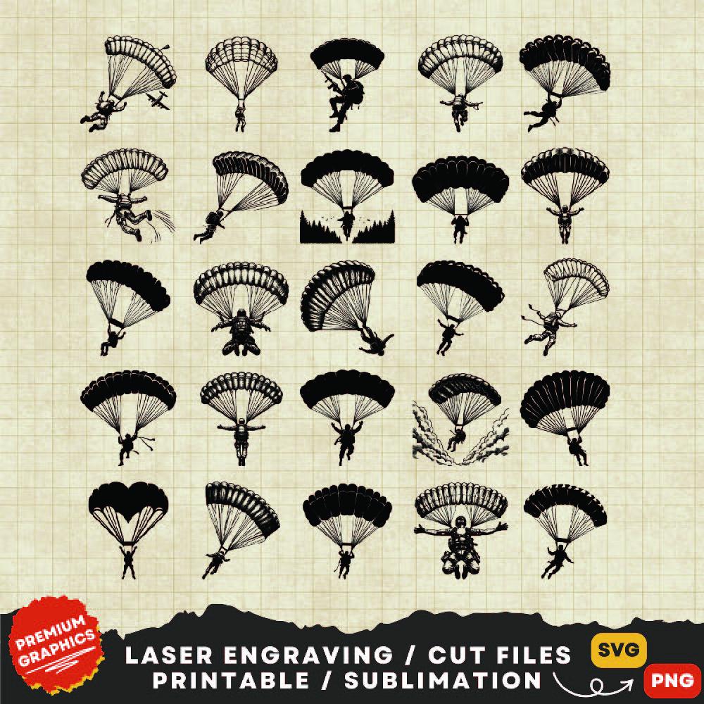 Paratrooper Svg Bundle, Parachute Svg, Paratrooper Laser Cut, Paramotor ...