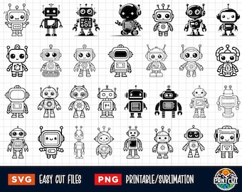 52 Robot SVG Bundle, Robot PNG Bundle, Robot Clipart, Robot Silhouette, Robot Cut Files, Robot ...
