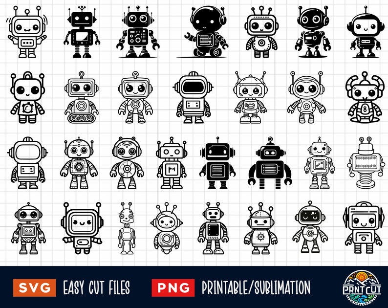 30 Robot SVG Bundle, Robot Svg, Robot Png, Robot Coloring Pages, Robot ...