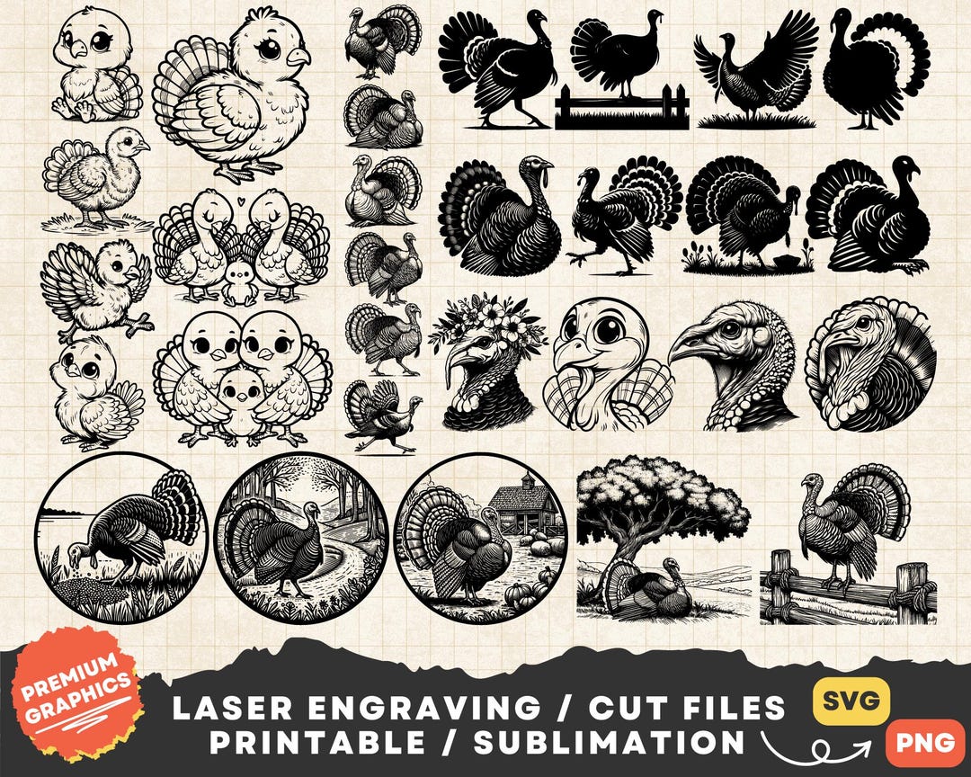 30 Turkey SVG Bundle, Turkey Head Svg, Clipart Turkey Print Png, Turkey ...