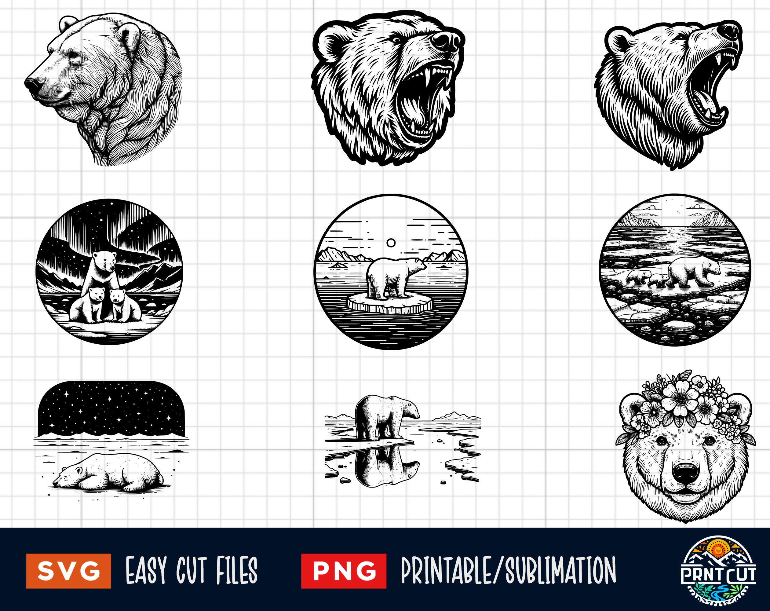 36 Polar Bear SVG PNG Bundle, Baby Polar Bear Family Svg, Cute Bear Svg ...