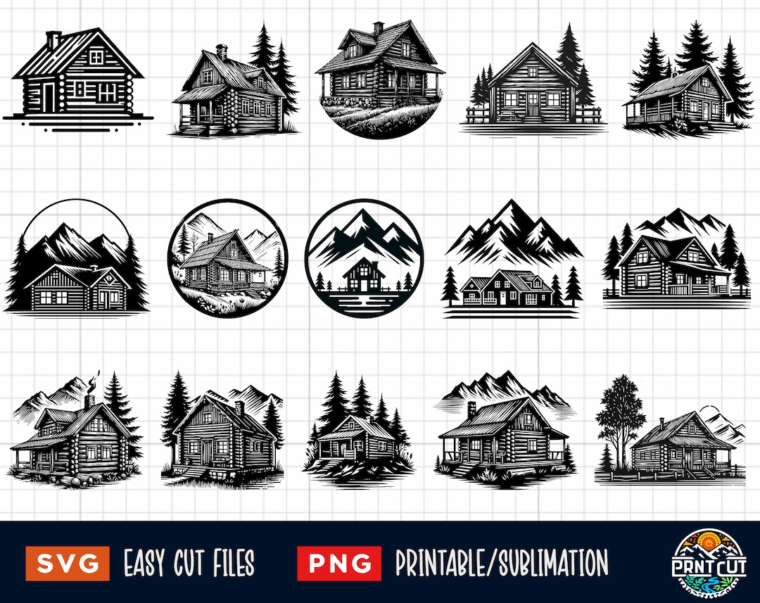 15 Log Cabin Svg Png Bundle, Mountain House Svg, Wood House Svg, House ...