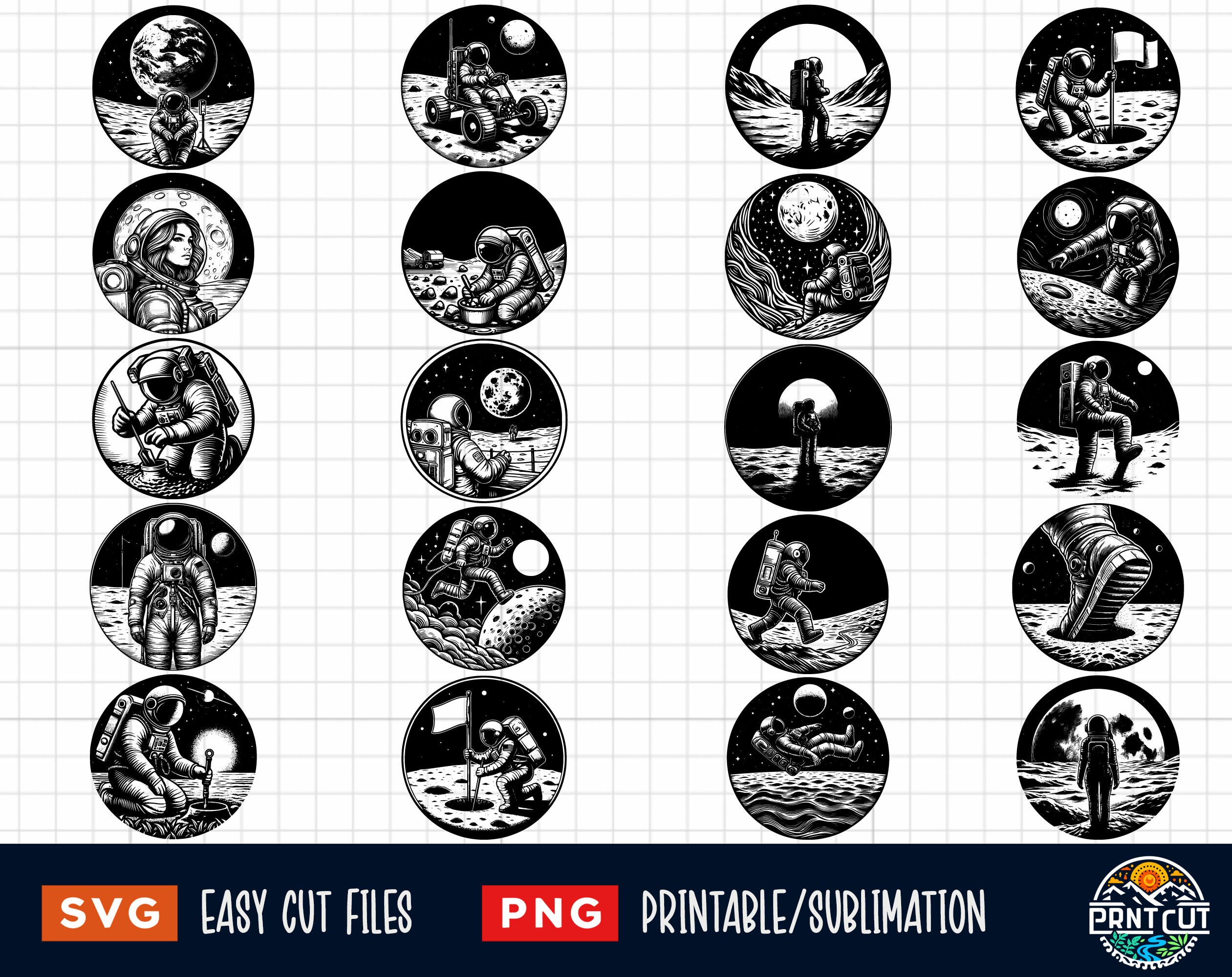 20 Astronaut Moon SVG Png Bundle, Astronaut Scene Svg Png, Lunar ...