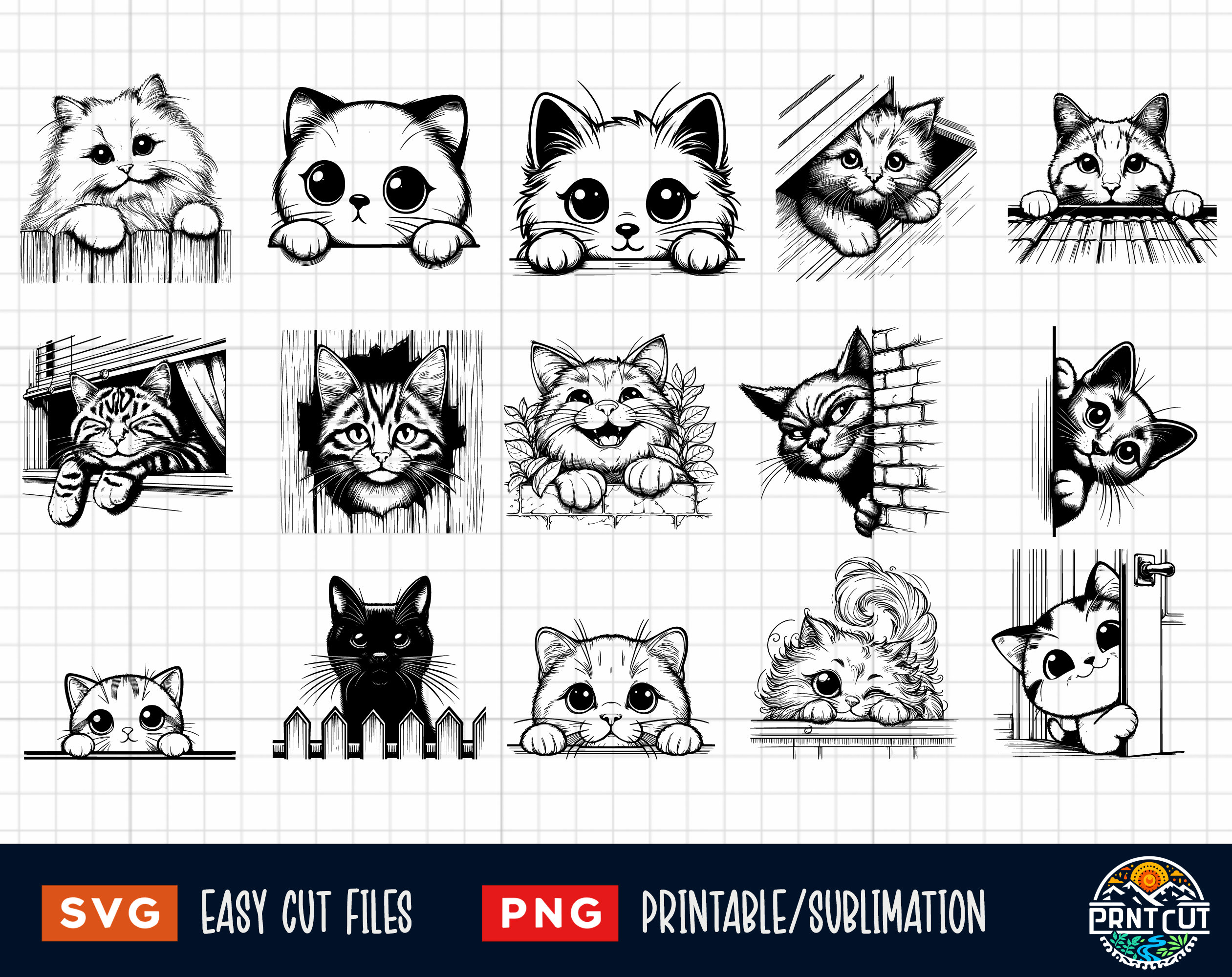 Peeking Cat SVG Bundle, Peeking Cat Svg, Cat Head Svg, Peeking Kitten ...