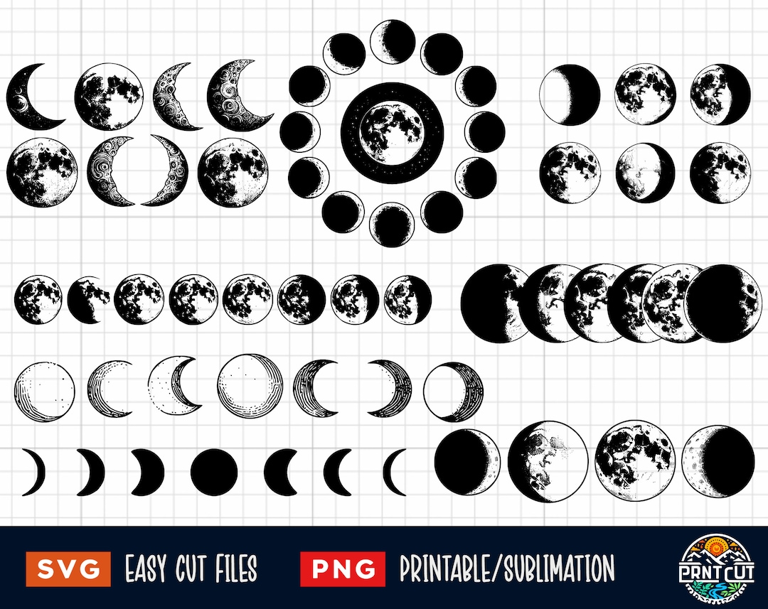8 Moon Svg Bundle, Moon Phase SVG Png, Lunar Phases Svg, Moon Phase ...