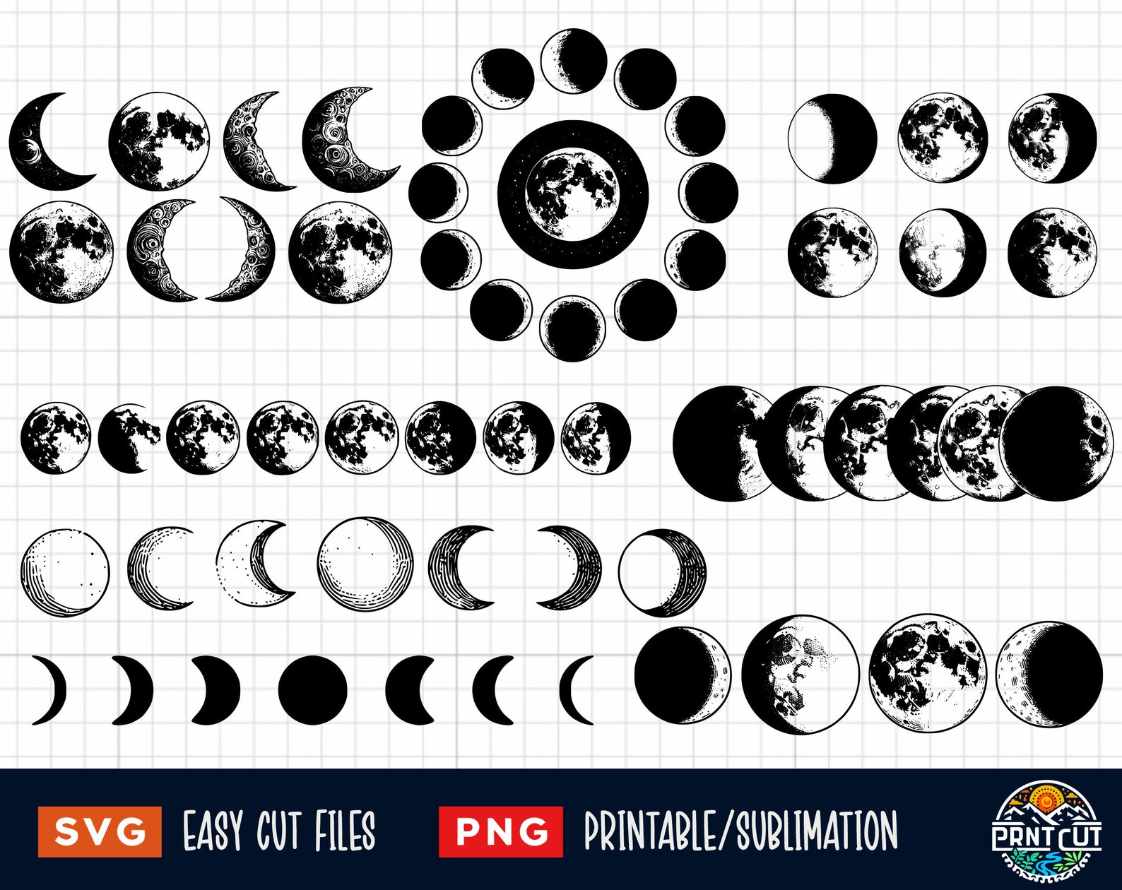 8 Moon Svg Bundle, Moon Phase SVG Png, Lunar Phases Svg, Moon Phase ...