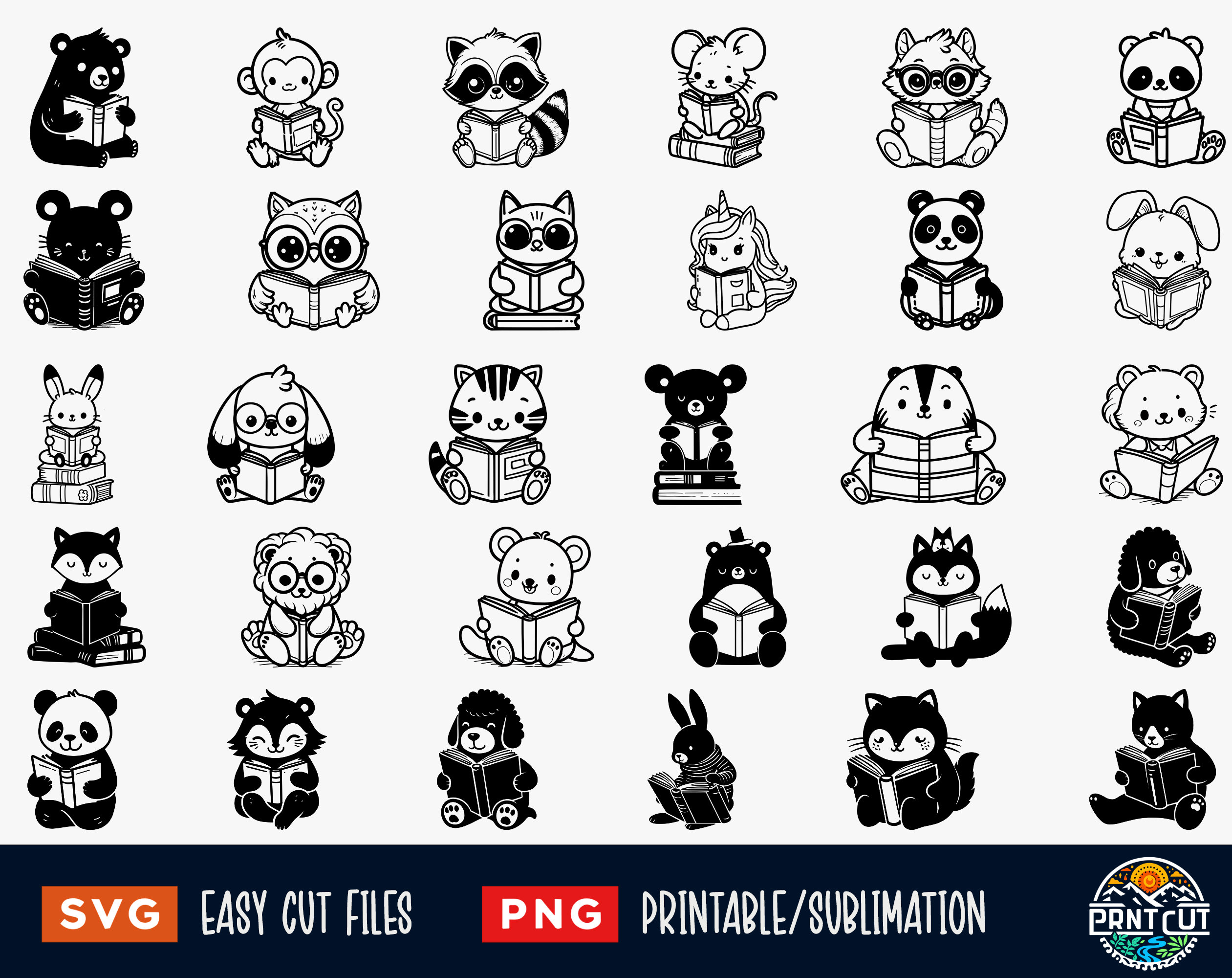 Cute Animal Reading Books Svg, Animal Book Svg, Animal Book Png, Animal ...