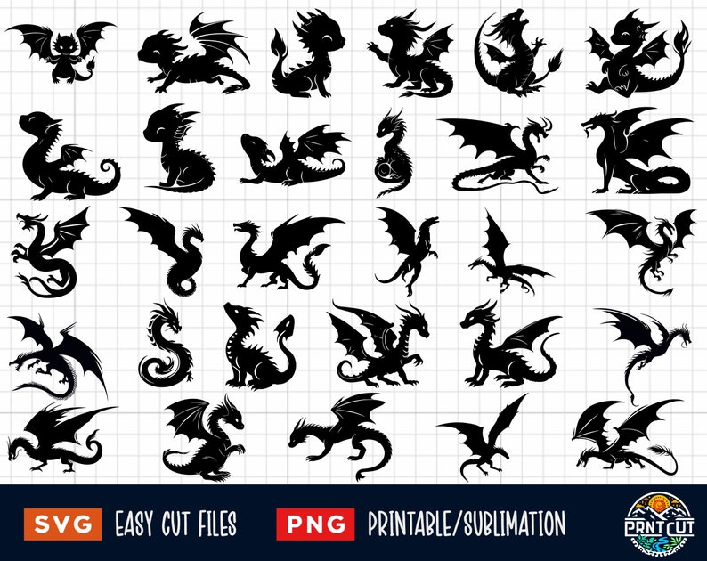 30 Dragons SVG Bundle, Dragon Svg, Dragon Png, Baby Dragon Svg Png ...